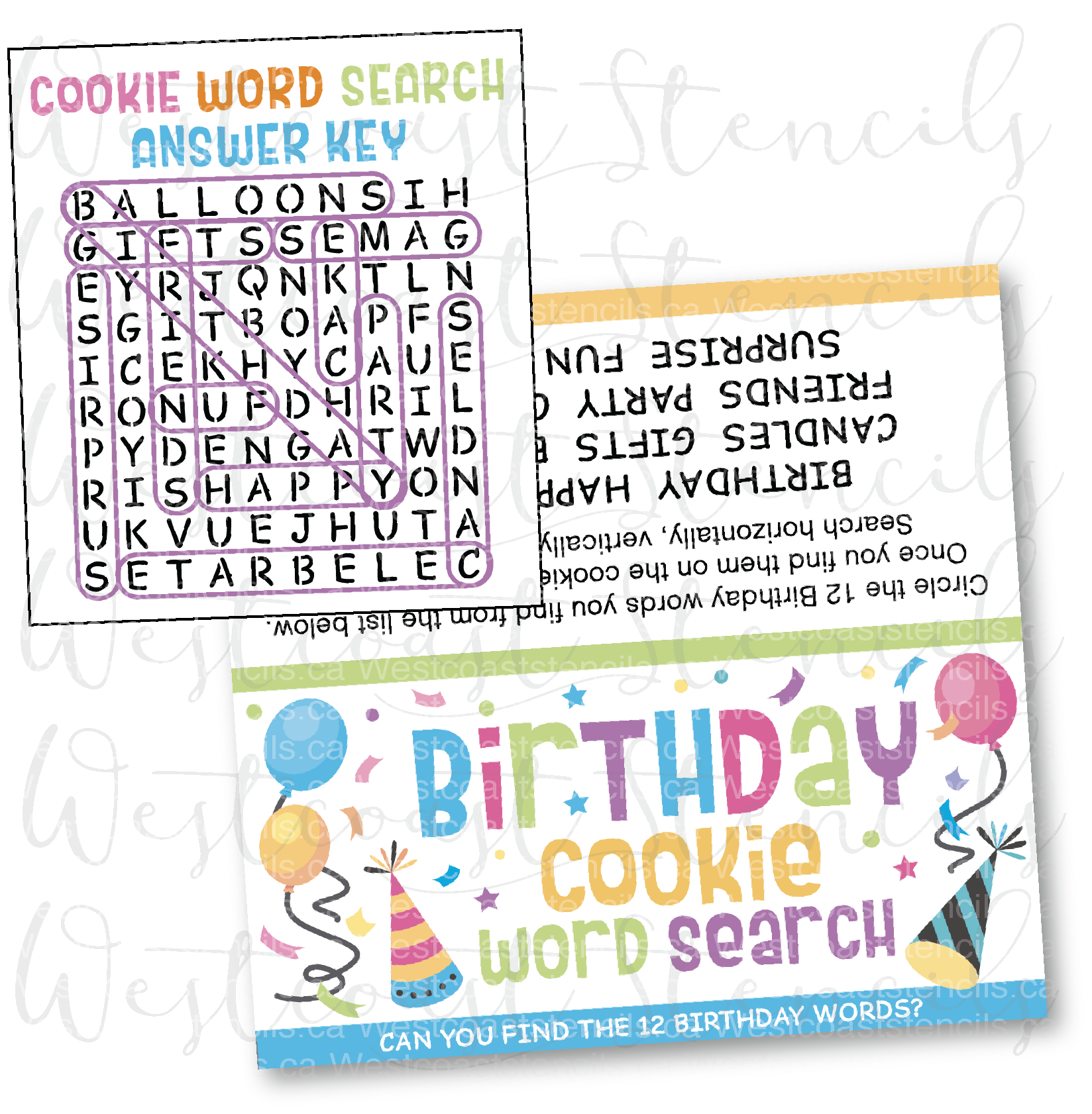 DIGITAL Birthday Word Search Bag Topper, Style 1 – Westcoast Stencils