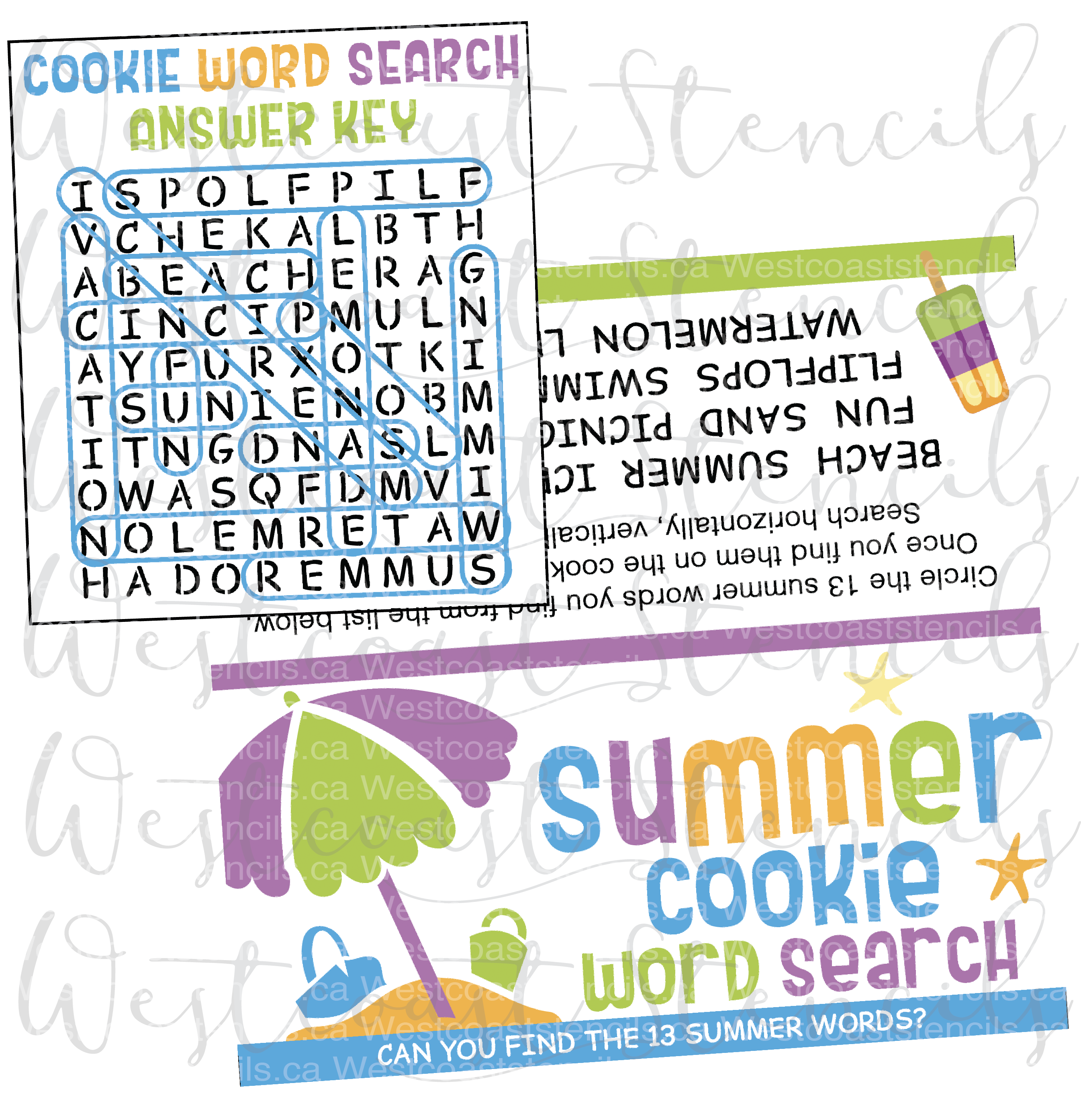 DIGITAL Summer Word Search Bag Topper, Style 1 – Westcoast Stencils