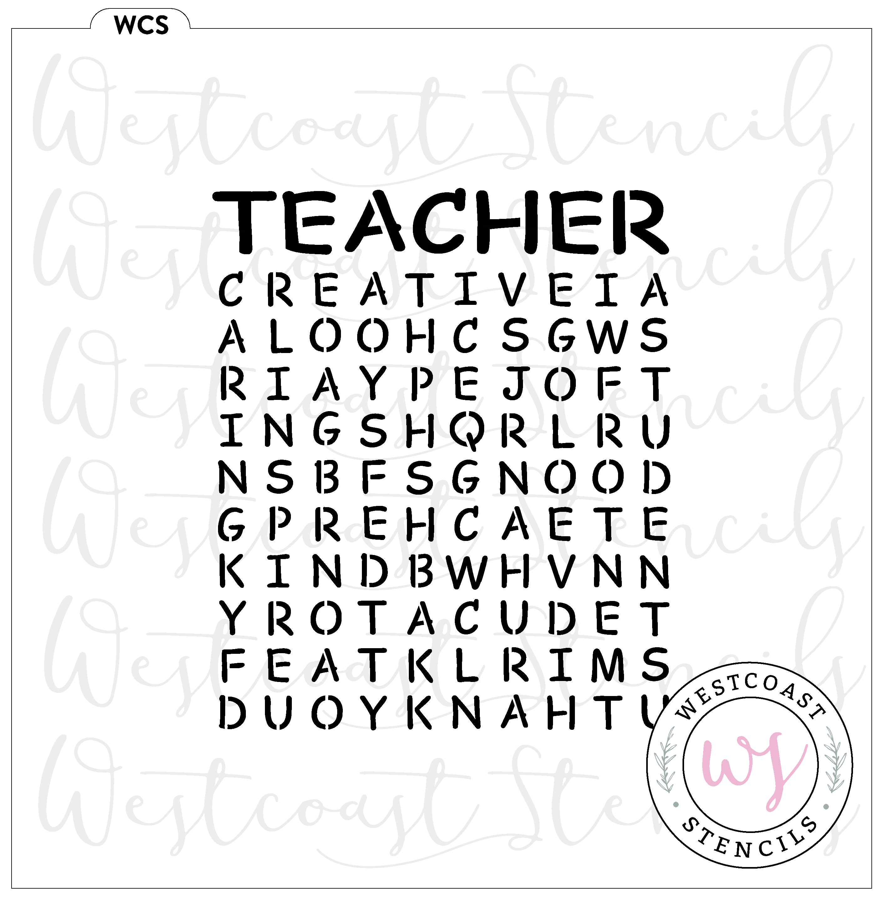 Teacher Word Search Stencil - DIGITAL DOWNLOAD – Westcoast Stencils