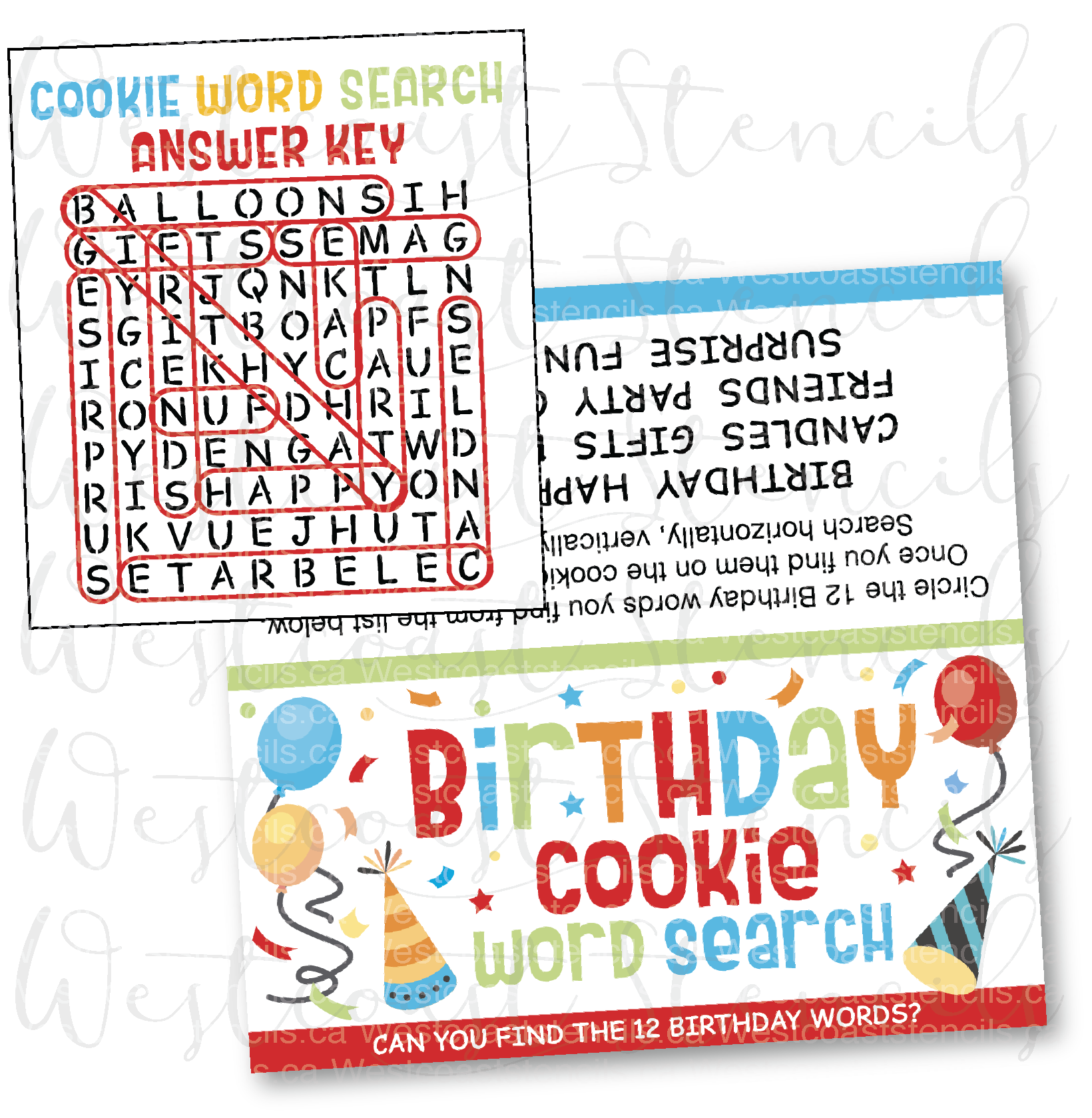 DIGITAL Birthday Word Search Bag Topper, Style 2 – Westcoast Stencils