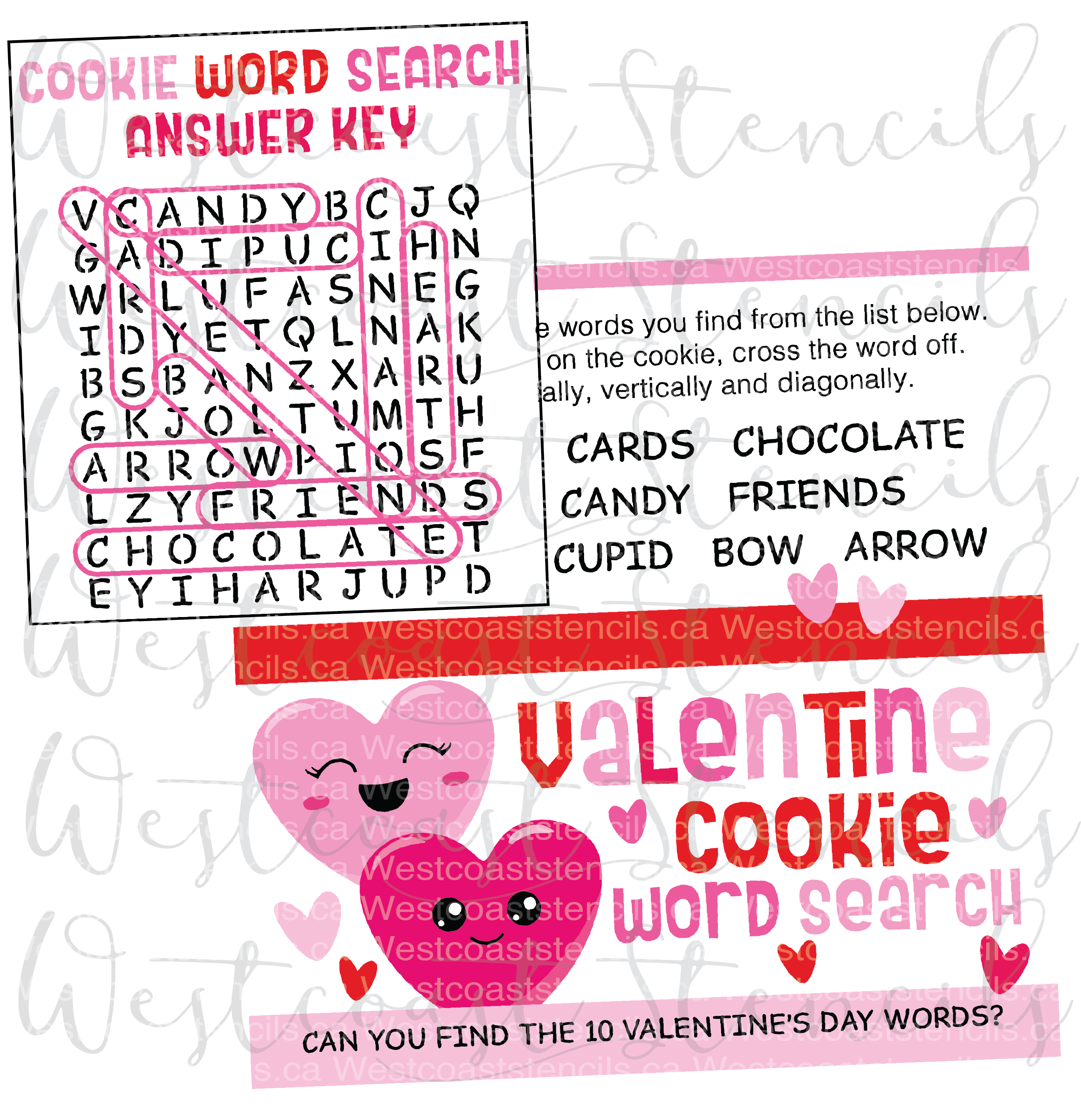 DIGITAL Valentine Word Search Bag Topper – Westcoast Stencils